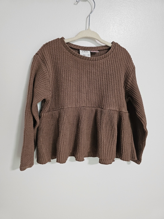 Zara | Shirts & Tops | 22 Zara 34t Girl Ribbed Peplum Sweater Top Brown ...